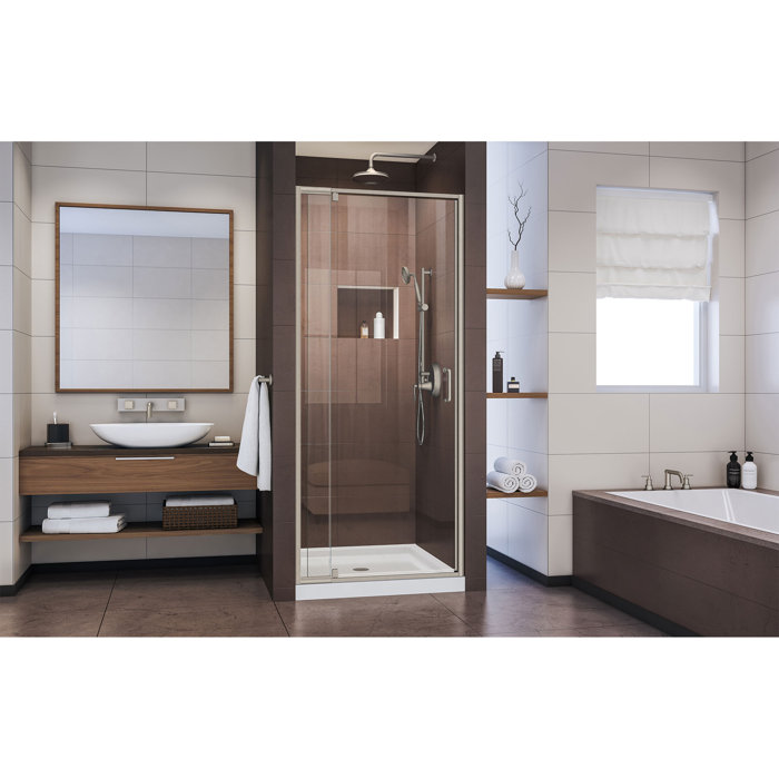 Dreamline Flex 32" x 74.75" Square Pivot Hinged Frame Shower Door with Base | Wayfair